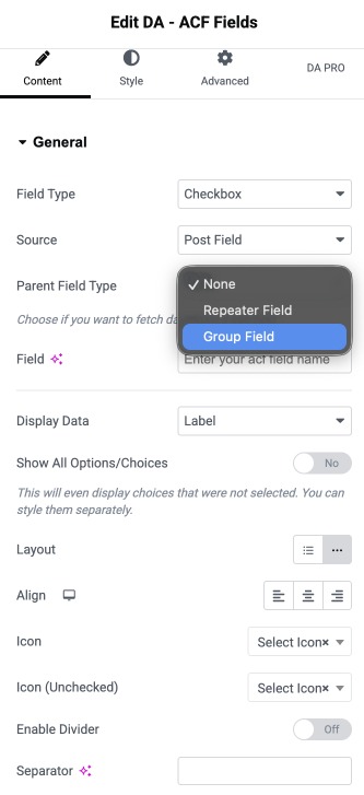 Using ACF Checkbox Field in Dynific Addons for Elementor